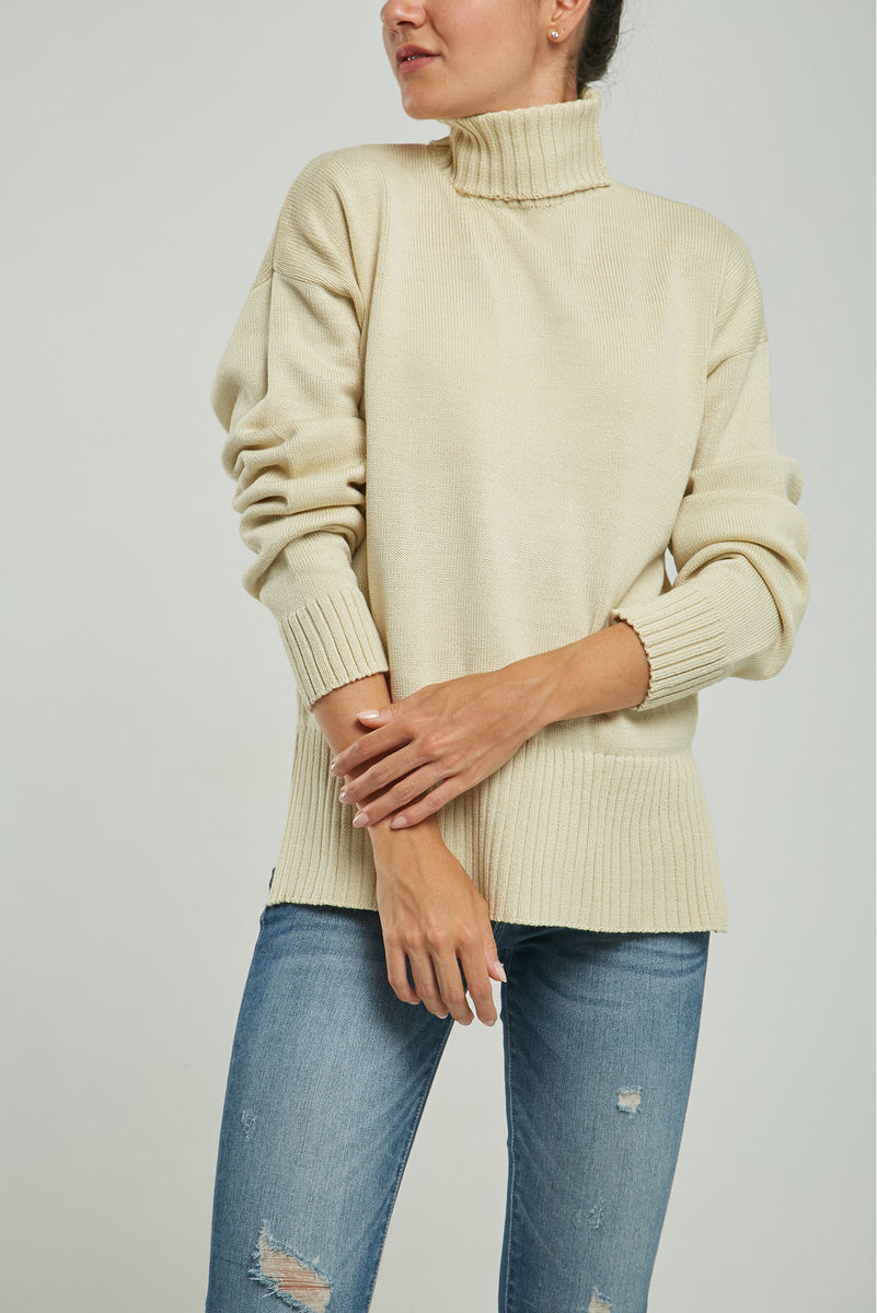 BUSO TEJIDO GRUESO CUELLO ALTO ABERTURA LADO ACANALADO RUEEDO ...